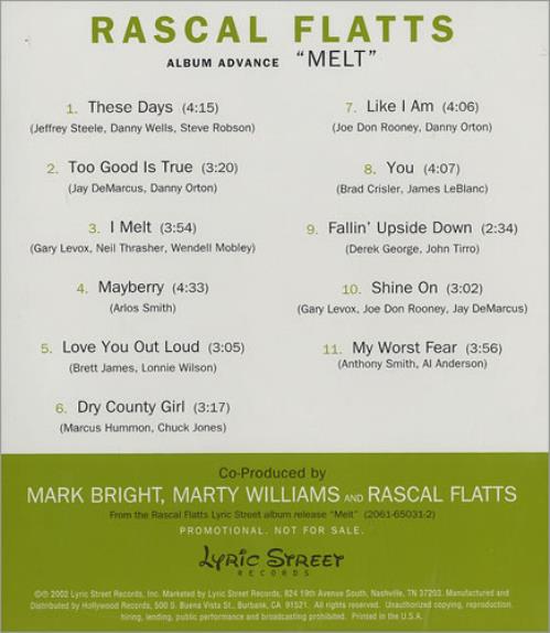 Rascal Flatts Melt US Promo CD album (CDLP) (440055)