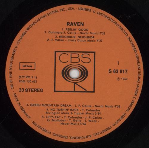 Raven (60S) Raven German vinyl LP album (LP record) (850313)