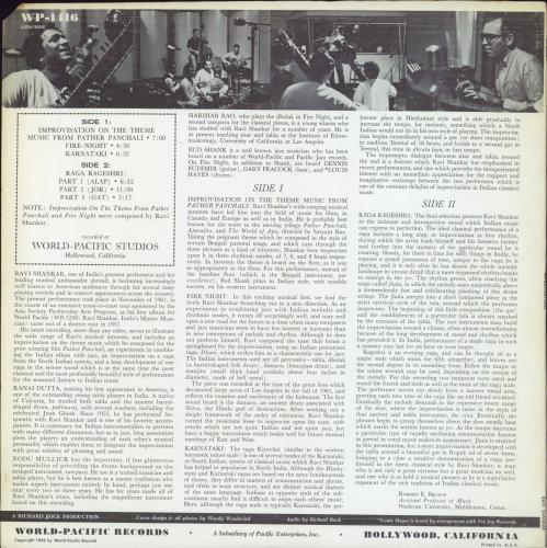 Ravi Shankar Improvisations And Theme From Pather Panchali US vinyl LP album (LP record) (795300)