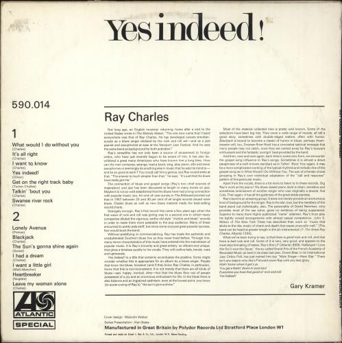Ray Charles Yes Indeed! UK vinyl LP album (LP record) (719539)