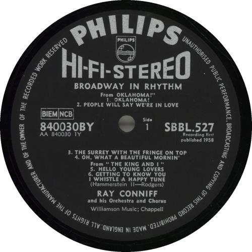 Ray Conniff Broadway In Rhythm UK vinyl LP album (LP record) (528163)
