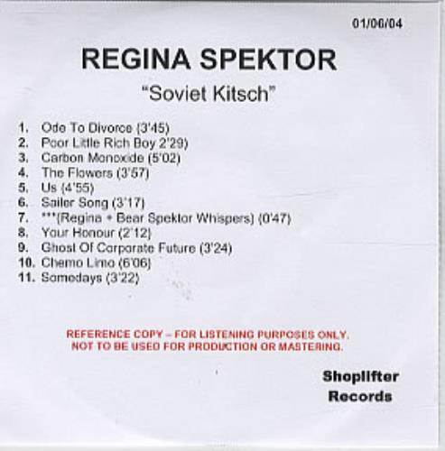 Regina Spektor Soviet Kitsch UK Promo CD-R acetate (313040)