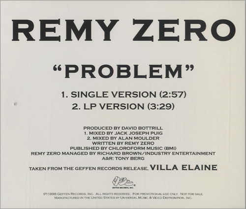 Remy Zero Problem US Promo CD single (CD5 / 5") (464487)