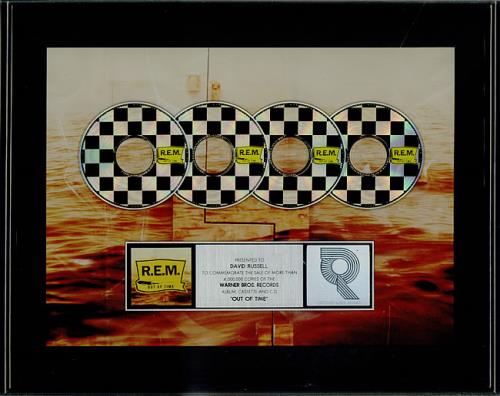 REM Out Of Time - 4 X CD Platinum Award US Promo award disc (128398)