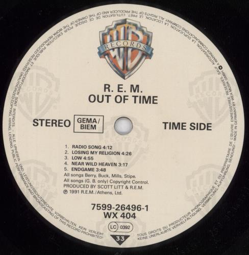 REM Out Of Time - EX UK vinyl LP album (LP record) (817317)