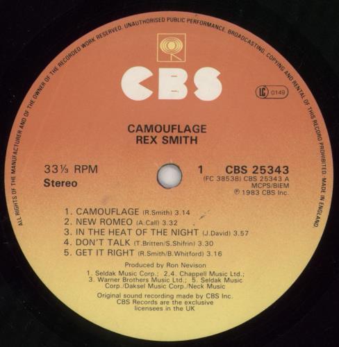 Rex Smith Camouflage UK vinyl LP album (LP record) (850760)