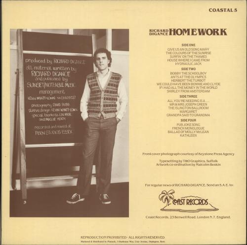 Richard Digance Homework UK 2-LP vinyl record set (Double LP Album ...