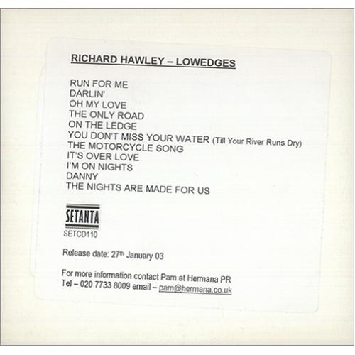 Richard Hawley Lowedges UK Promo CD-R acetate (427260)