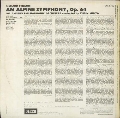 Richard Strauss An Alpine Symphony - Test Pressing UK vinyl LP album ...