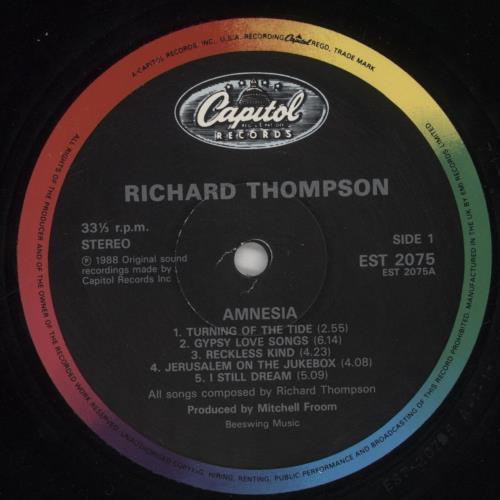 Richard Thompson Amnesia UK vinyl LP album (LP record) (66863)