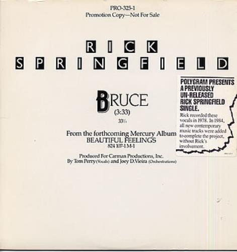 Rick Springfield Bruce US Promo 12" vinyl single (12 inch record / Maxi ...