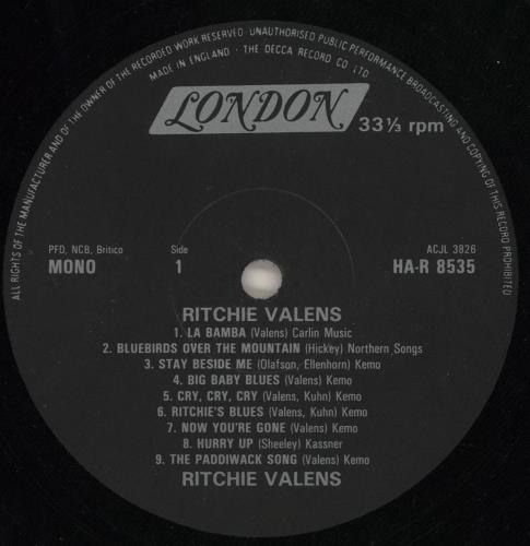 Ritchie Valens Ritchie Valens UK vinyl LP album (LP record) (486090)