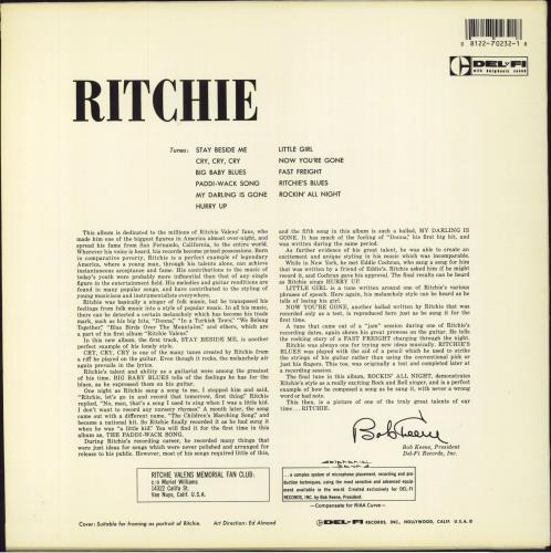 Ritchie Valens Ritchie UK vinyl LP album (LP record) (797689)