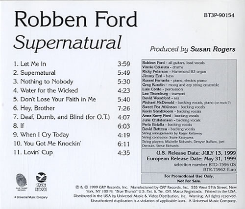 Robben Ford Supernatural US Promo CD album (CDLP) (588604)