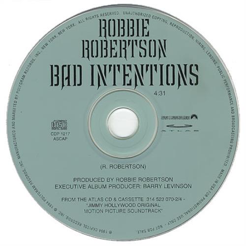 Robbie Robertson Bad Intentions US Promo CD single (CD5 / 5") (412516)