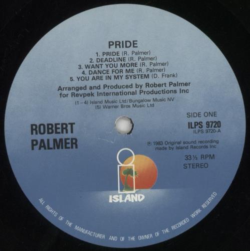 Robert Palmer Pride UK vinyl LP album (LP record) (216961)