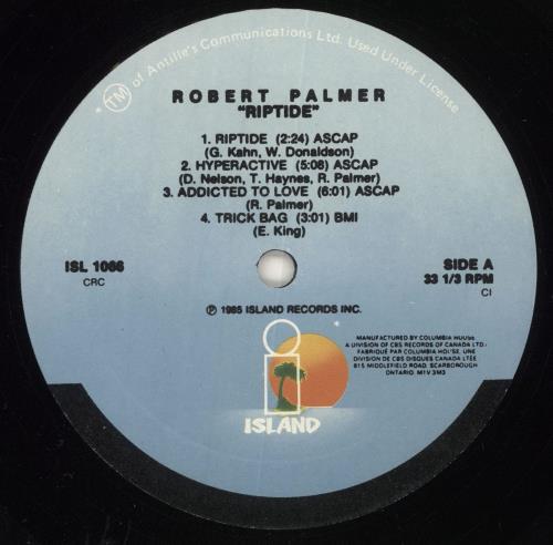 Robert Palmer Riptide Canadian vinyl LP album (LP record) (722499)