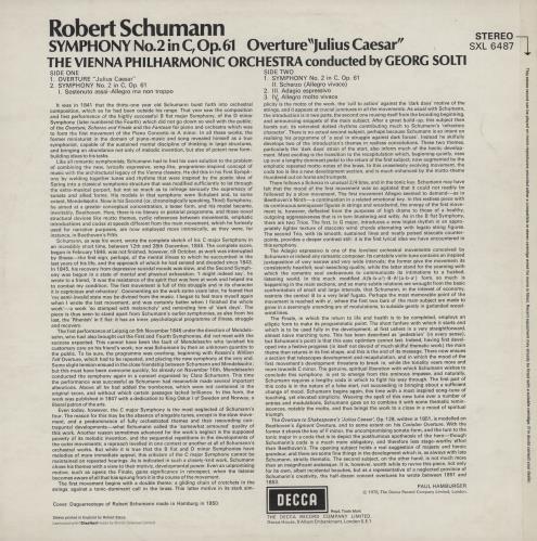 Robert Schumann Symphony No.2, Op.61 / Overture 'Julius Caesar' UK vinyl LP album (LP record ...