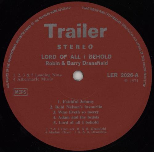 Robin & Barry Dransfield Lord Of All I Behold UK vinyl LP album (LP ...