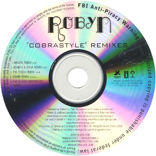 Robyn Cobrastyle - Remixes US Promo CD-R acetate (464481)