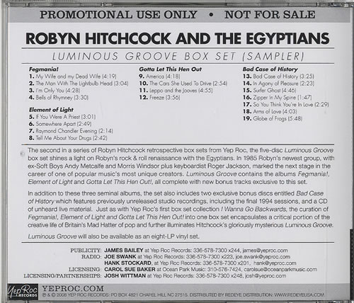 Robyn Hitchcock Luminous Groove Sampler US Promo CD album (CDLP) (448924)