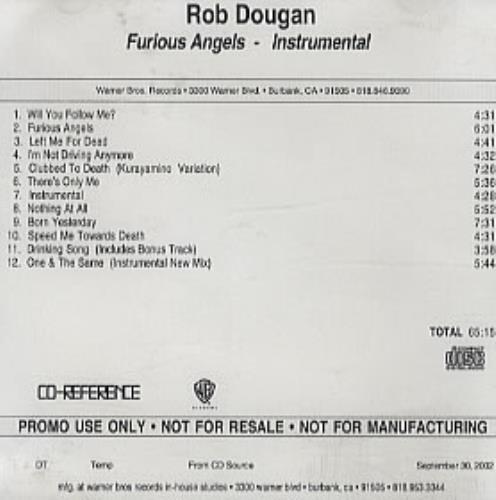 Rob Dougan Furious Angels - Instrumental US CD-R acetate (321284)