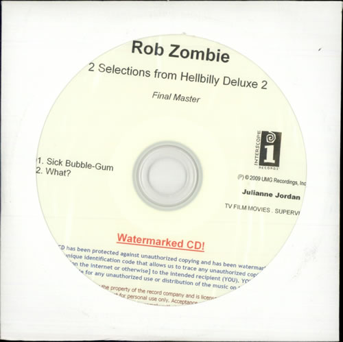 Rob Zombie 2 Selections From Hellbilly Seluxe 2 US Promo CD-R acetate ...