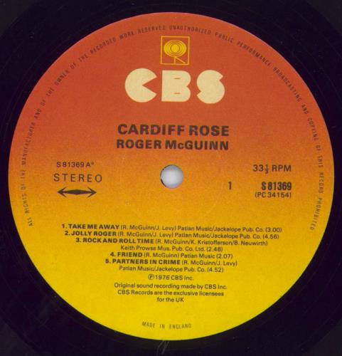 Roger McGuinn Cardiff Rose UK vinyl LP album (LP record) (820315)