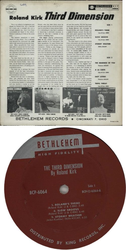 Roland Kirk Third Dimension US vinyl LP album (LP record) (594501)