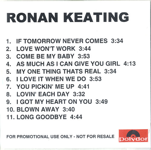 Ronan Keating Ronan Keating UK Promo CD album (CDLP) (631075)