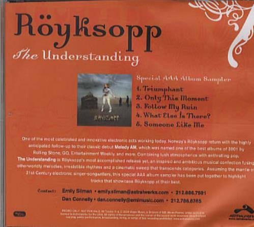 Royksopp The Understanding - Special AAA Album Sampler US Promo CD-R ...