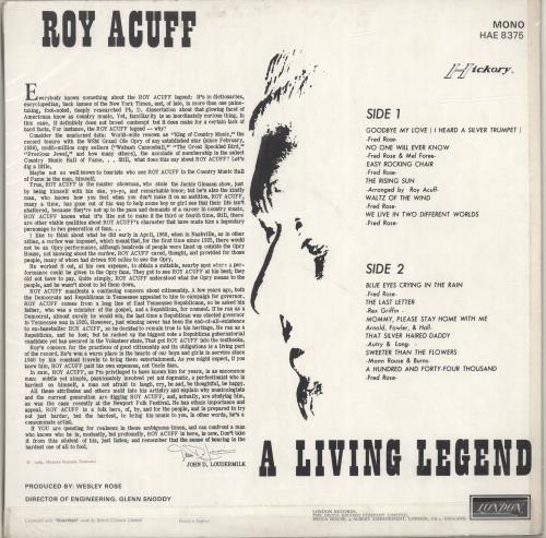Roy Acuff A Living Legend UK vinyl LP album (LP record) (699373)
