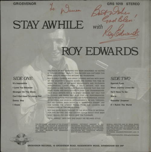 Roy Edwards Stay Awhile - Autographed UK vinyl LP album (LP record ...