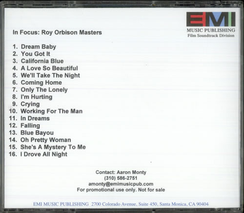 Roy Orbison In Focus: Roy Orbison Masters US Promo CD-R acetate (516678)