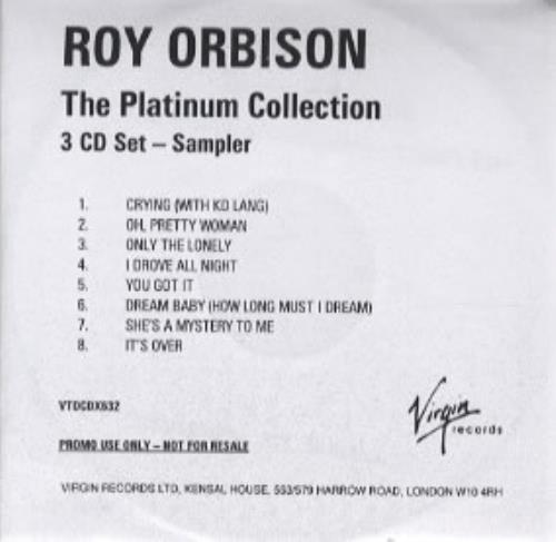 Roy Orbison The Platinum Collection - Sampler UK Promo CD-R acetate ...