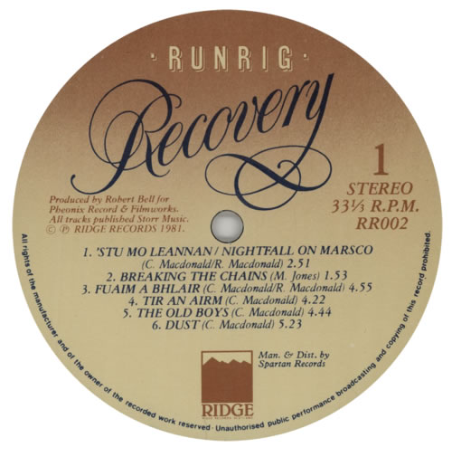 Runrig Recovery - Gatefold sleeve UK vinyl LP album (LP record) (100281)