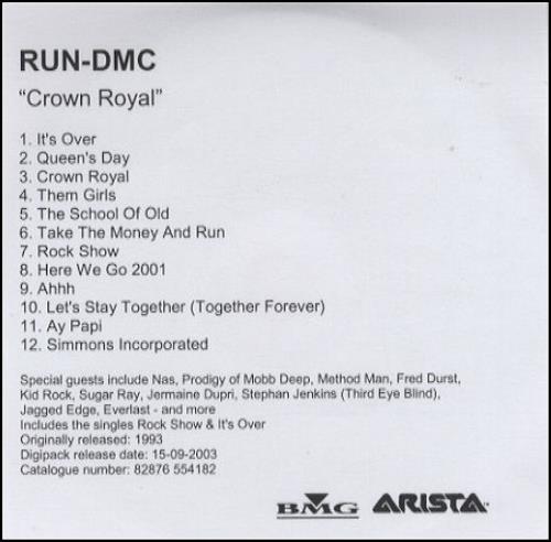 Run DMC Crown Royal UK Promo CD-R acetate (258122)