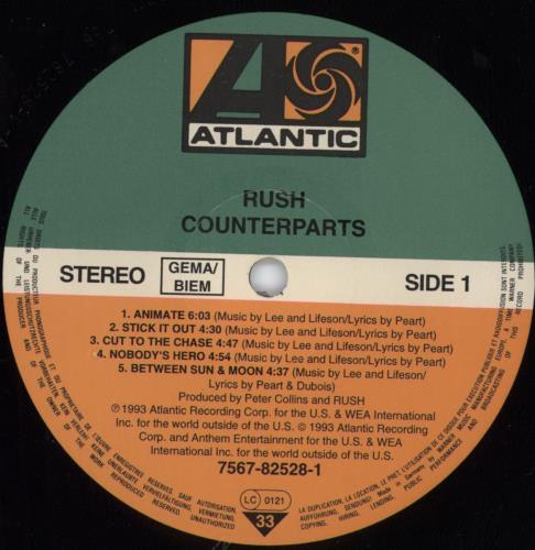 Rush Counterparts - EX UK vinyl LP album (LP record) (798458)