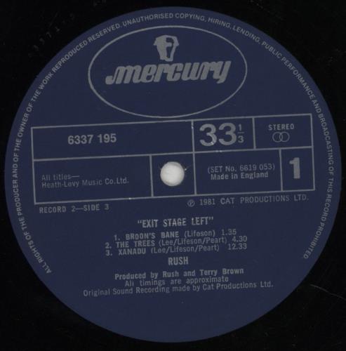 Rush Exit... Stage Left - EX UK 2-LP vinyl record set (Double LP Album ...