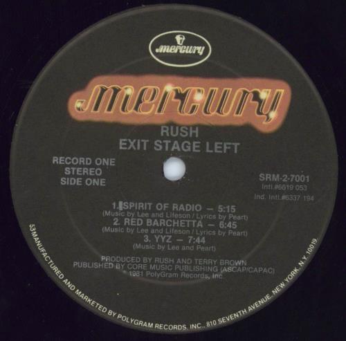 Rush Exit... Stage Left US 2-LP vinyl record set (Double LP Album) (799057)