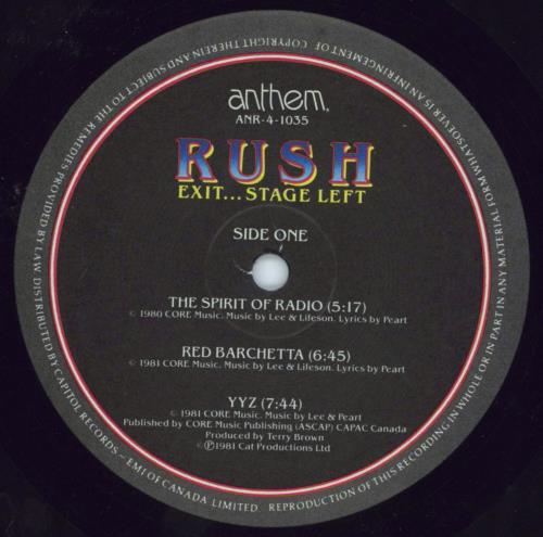 Rush Exit... Stage Left Canadian 2-LP vinyl record set (Double LP Album ...