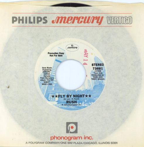 Rush Fly By Night US Promo 7" vinyl single (7 inch record / 45) (798989)