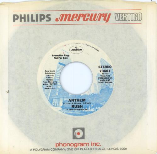 Rush Fly By Night US Promo 7" vinyl single (7 inch record / 45) (798989)