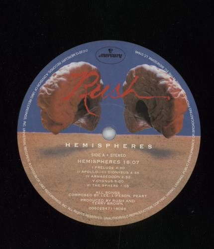 Rush Hemispheres UK vinyl LP album (LP record) (800613)