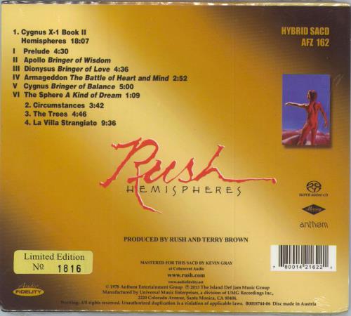 Rush Hemispheres: Remastered - Die-Cut Slipcase - Sealed US super audio ...