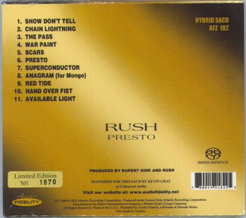 Rush Presto: Remastered + Die-Cut Slipcase - Sealed US super audio CD SACD (797685)