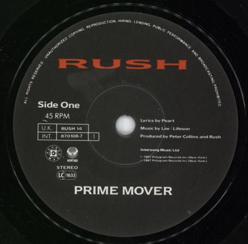 Rush Prime Mover - Black Vinyl - Paper UK 7" vinyl single (7 inch ...