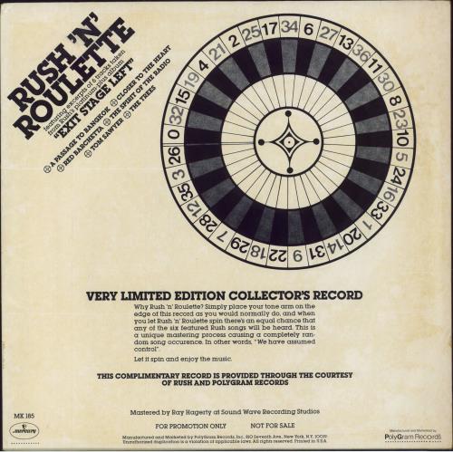 Rush Rush 'n' Roulette US Promo vinyl LP album (LP record) (67737)