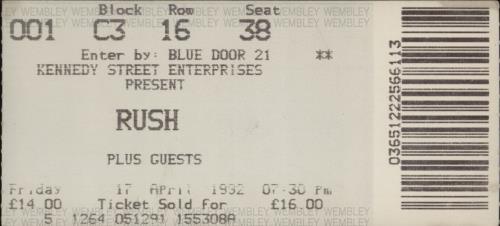 Rush Tour 1991-1992 + Stub UK tour programme (589274) TOUR PROGRAMME