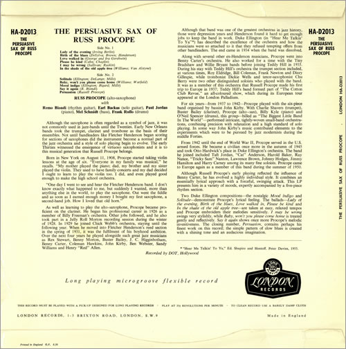 Russ Procope The Persuasive Sax Of Russ Procope UK vinyl LP album (LP ...